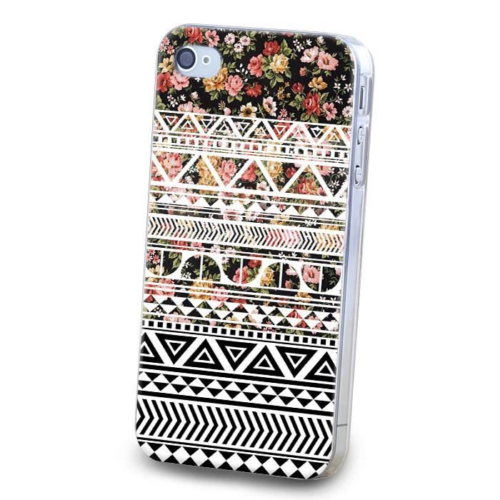 Coque IPHONE 4 4S Aztec Fleur 1 rose noir chevron - Cdiscount Téléphonie