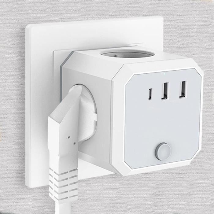 Prise USB 7 en 1 multiprise avec interrupteur, multiprise avec 2 USB et 1 Type-C pour bureau ...