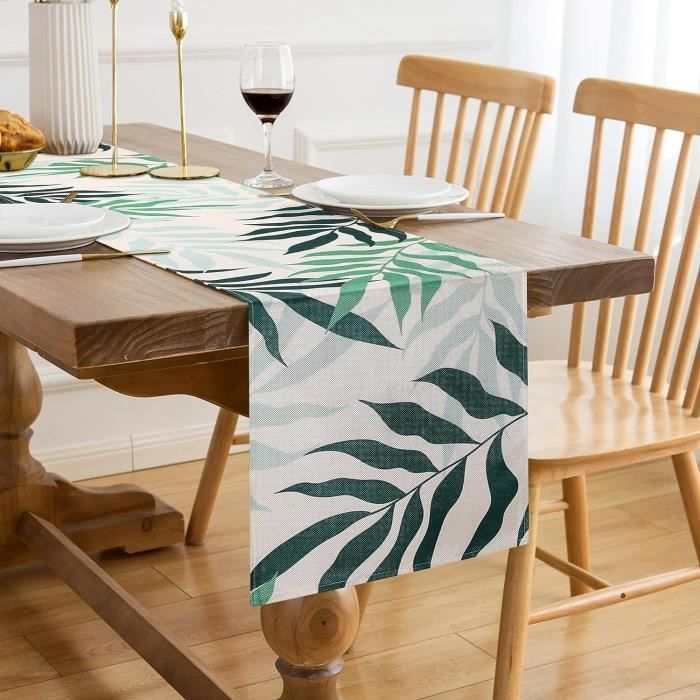Chemin De Table En Polyester Chemin De Table Vert Feuille Décoration De ...