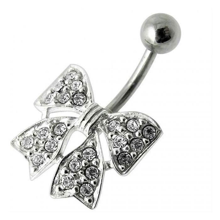KODY PIERCING Piercing Nombril Pendant Noeud Papillon Cristal Argenté ...