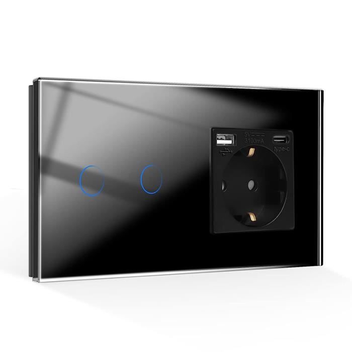 Interrupteur tactile avec prise Schuko avec ports USB (Tape-C et Tape-A ...