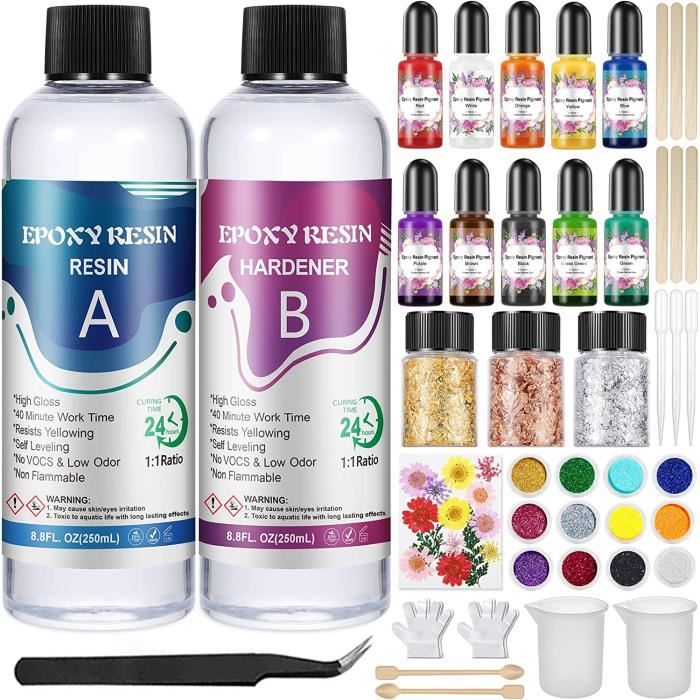 Resine Epoxy Transparente Kit 500 ml, Kit Résine Epoxy Complet, avec Colorant Resine Epoxy ...
