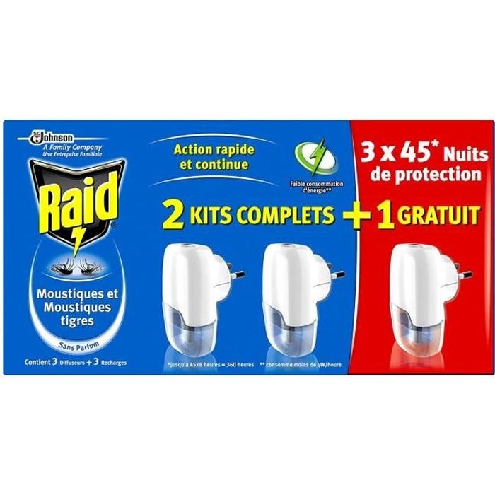 RAID 3 Diffuseur Electrique 45 Nuits + 3 Recharges sans parfum contre ...