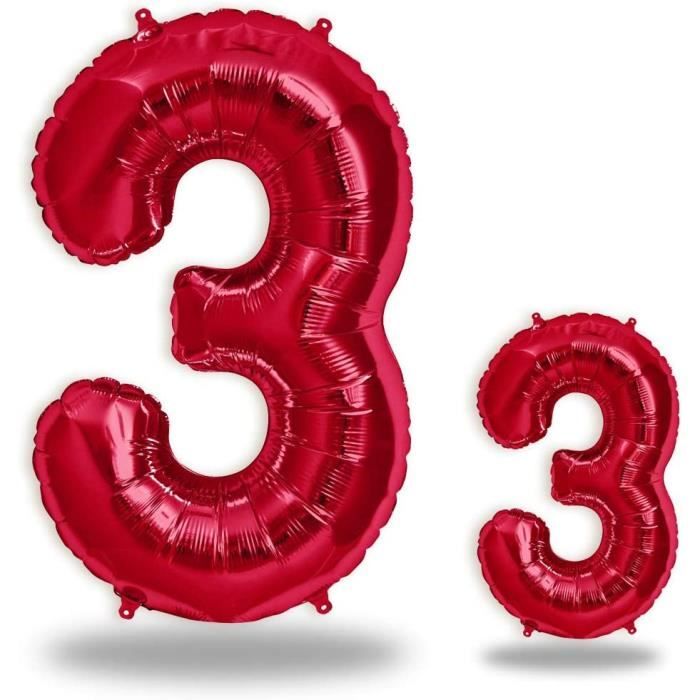 Ballons Anniversaire 3 An Rouge - Deux Pièces - Ballon Chiffre 3 Numéro ...
