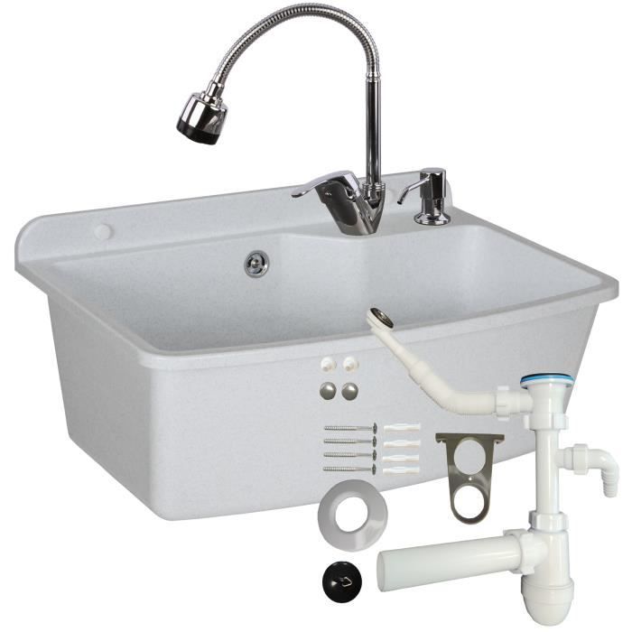 Lavabo - Plastique - 61,5 cm - Gris clair - Siphonne tirette ...