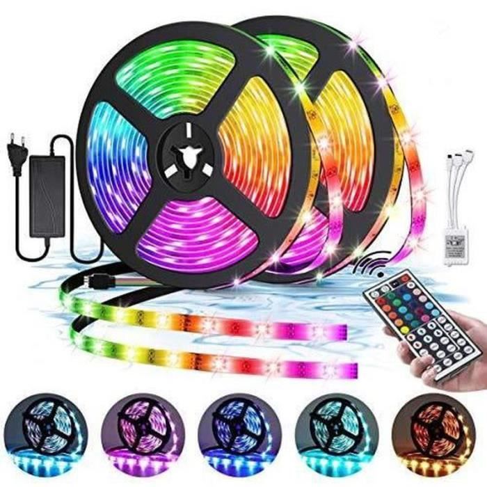Elfeland Ruban LED 10M 5050 RGB 300 LEDs IP65 Étanche Bande LED Kit Bande Lumineuse RGB Flexible ...