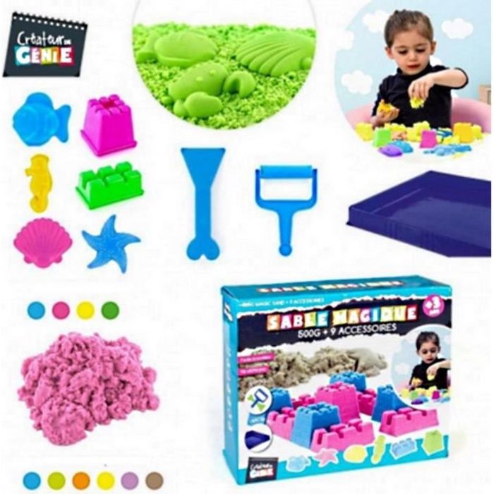 KIT SABLE MAGIQUE NE COLLE PAS + 9 ACCS OUTILS JEU CREATIF - Achat ...