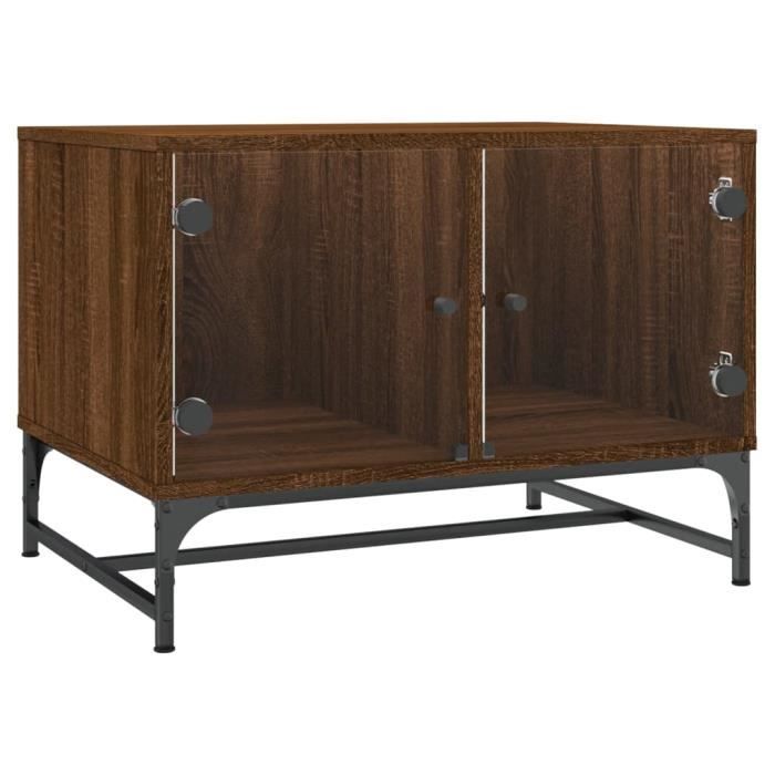 TAM Table basse avec portes en verre chêne marron 68,5x50x50 cm A836545 ...