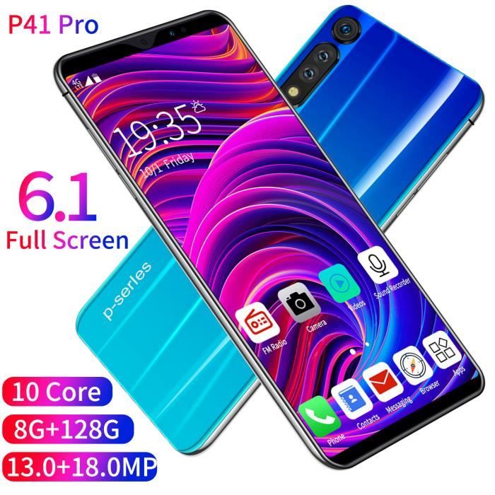 Bleu P41Smartphone plein écran 8GB + 128GB 10 core Android 9.1 ...