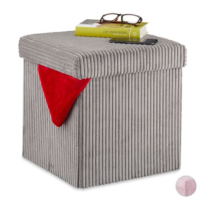 Relaxdays cube rangement, pliable, tabouret velours avec espace de ...