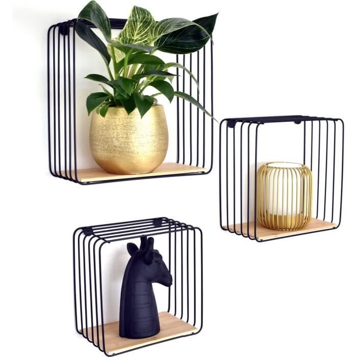 Étagère Murale En Métal Noir Ou Blanc Avec Bois De Bambou Cavoo ...