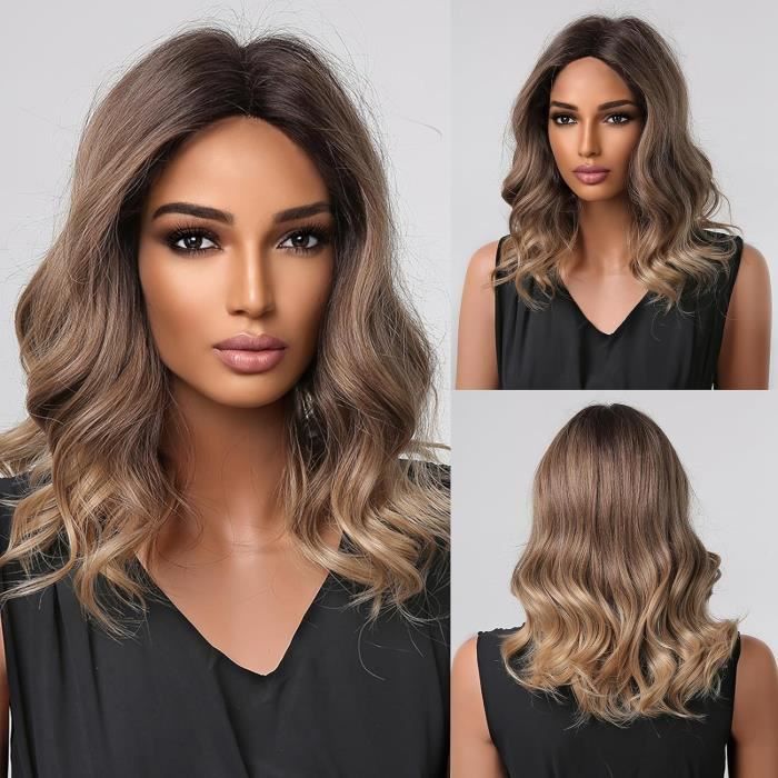 Perruques Longues Brunes Avec Raie Centrale Cheveux Courts Bouclés Et ...