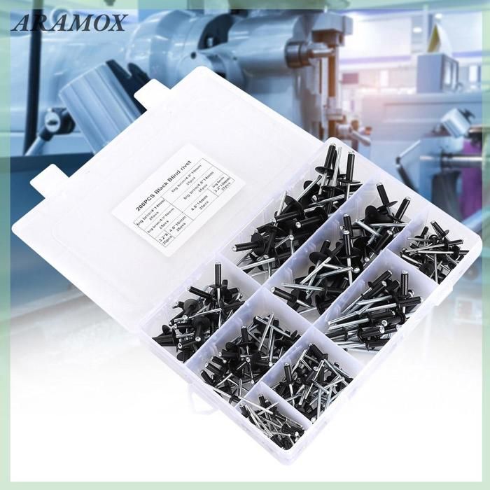 Kit de fixation de rivet noir en aluminium 200pcs 3.2 / 4.0 / 4,8 mm ...