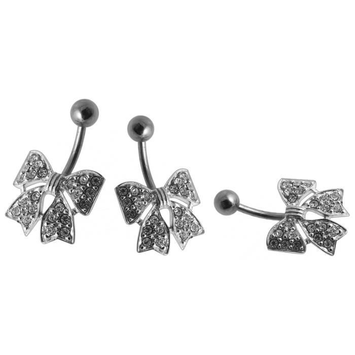 KODY PIERCING Piercing Nombril Pendant Noeud Papillon Cristal Argenté ...