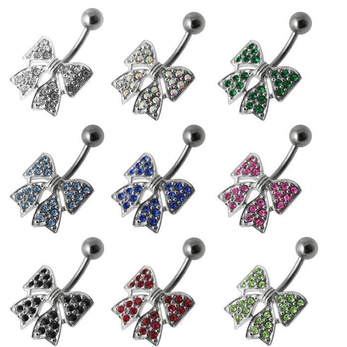 KODY PIERCING Piercing Nombril Pendant Noeud Papillon Cristal Argenté ...