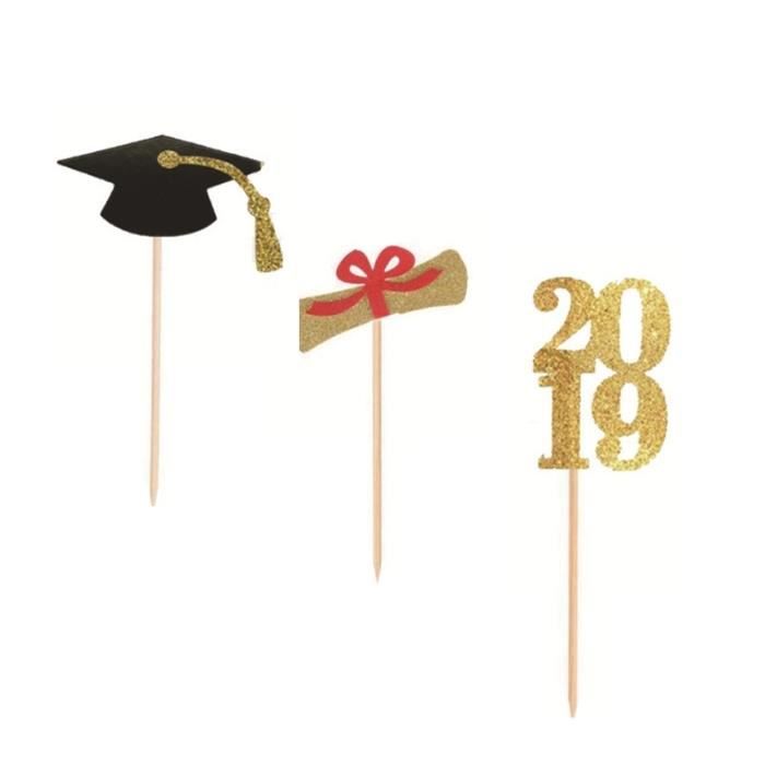 15 pièces Graduation Gâteau Cartes Diplômé Chapeau Modèle Picks Cupcake ...