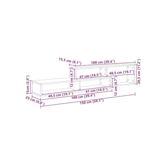 Support TV mural moderne - vidaXL - Bois d'ingénierie - 150x25x28,5 cm ...