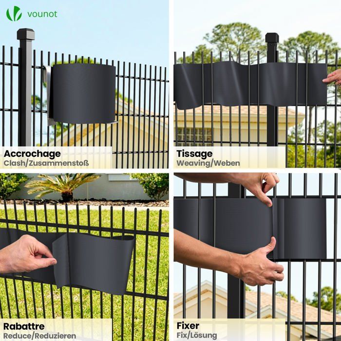 VOUNOT® Brise vue occultant PVC 450g/m2 19cm x 70m Noir - Cdiscount Jardin