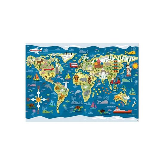 Puzzle Mappemonde Animaux et Monuments, 300 pieces - Planisphere ...