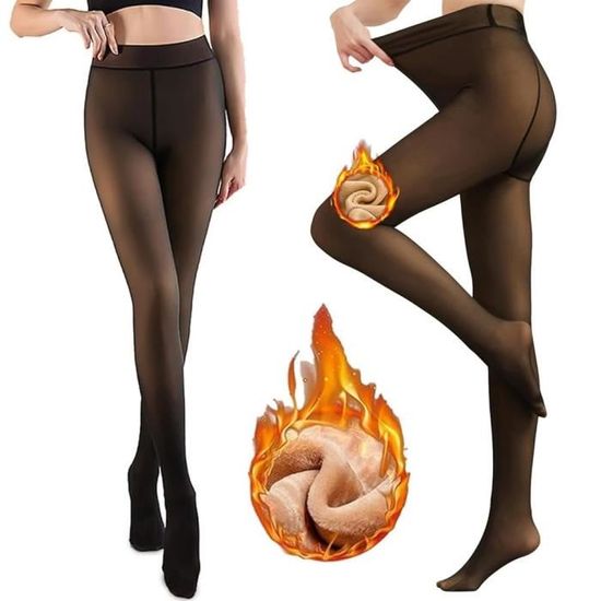 1 Pièces Collants doublés en polaire pour femme - Faux collants d'hiver transparents - En ...