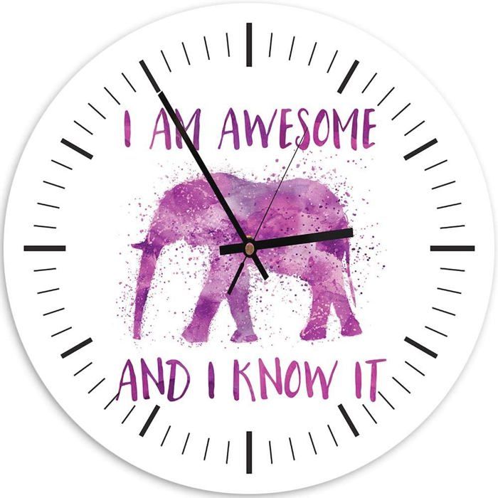 Pendule Ronde Citation Horloge Murale Éléphant Rose 60 Cm[h9440 ...