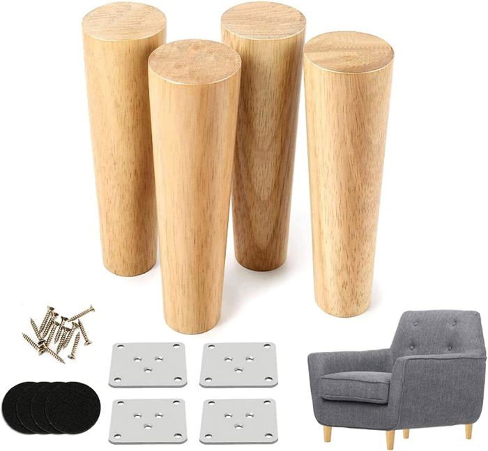 4Pcs Pied De Meuble Bois Rond Pieds De Canap De Rechange Table Basse ...