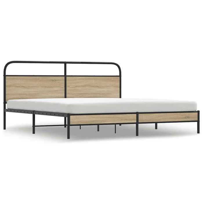 Lit Double Contemporain | Cadre de lit en métal |sans matelas| chêne ...