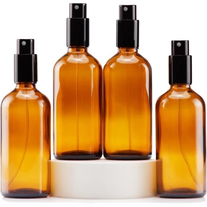 4Pcs Flacon Spray Vide 100ml, Ambré Bouteille Spray Verre, avec ...
