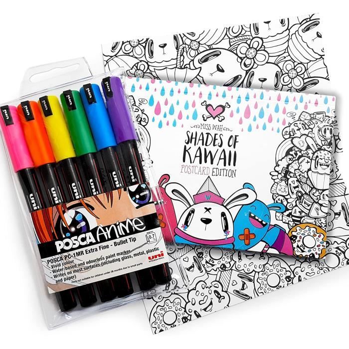 Livre de coloriage Shades of Kawaii par Miss Wah – avec Posca PC-1MR ...