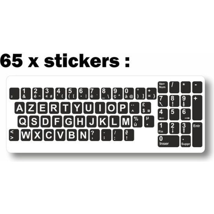 Autocollant sticker vinyl clavier azerty pas transparent mais noir ...