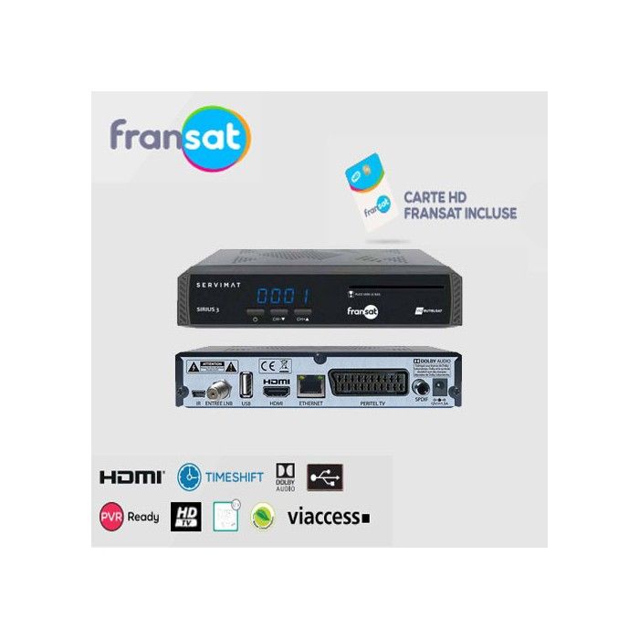 Récepteur Satellite Enregistreur Sirius 3 Hd Fransat + Carte Fransat ...