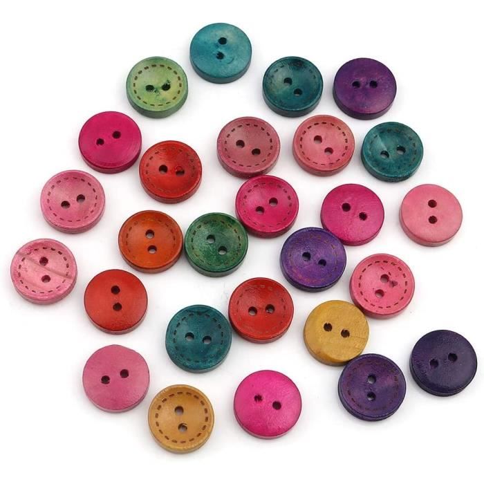 Bouton - Material Lot 200 Boutons Bois Rond Scrapbooking Multicolore ...