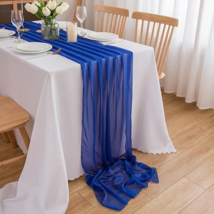 Chemin De Table En Mousseline De Soie Bleu Roi (75 Cm X 3 M), Chemin De ...