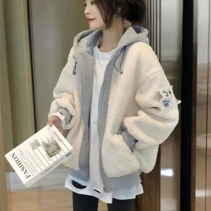 Correspondant Faux Deux Pièces En Peluche Épaissie Veste Femme Hiver ...