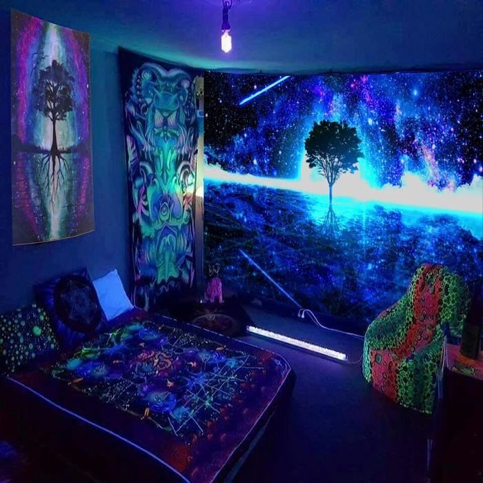 Tapisserie Murales Crâne Fluorescent Tenture Murale Champignon Lumineux ...