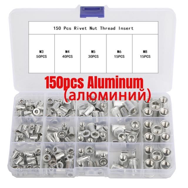 VISSEUSE - DEVISSEUSE,150pcs Aluminum--Rivets filetés en aluminium-acier, pistolet de rivetage ...