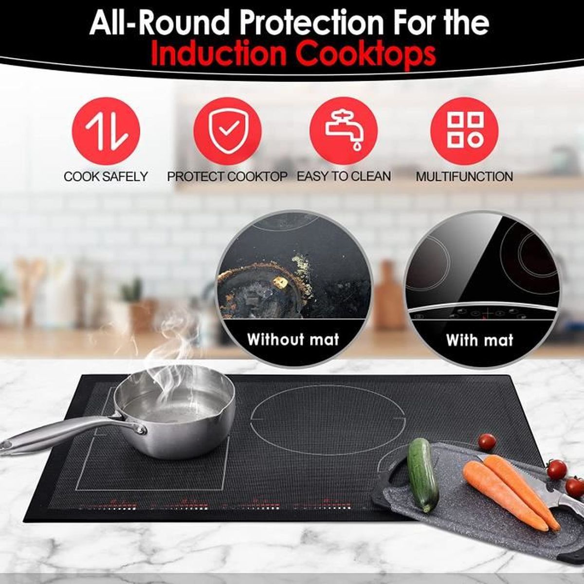 KitchenRaku Tapis pour Plaques à Induction 61x53cm,Protection Plaque ...