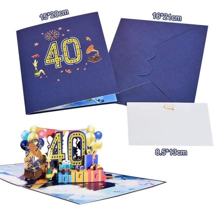 Carte Anniversaire Pop Up De 40 Ans Avec Enveloppe, 3D Pop-Up Carte 40 ...