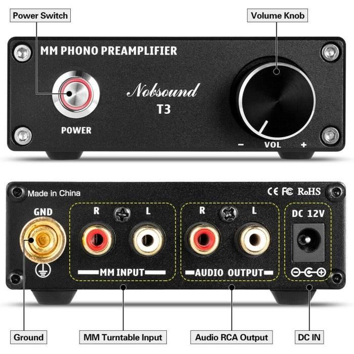 Nobsound Mini HiFi MM Préamplificateur phono RIAA Preamp Platine Disque ...