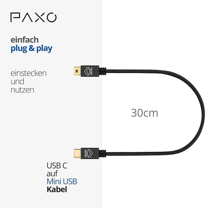 Câble de connexion USB OTG de 0,3m, USB type C vers MINI USB, charge ...