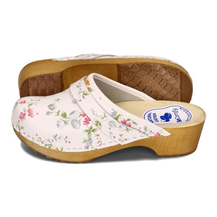 BeComfy Sabots femme en cuir, semelle bois naturel antidérapante ...