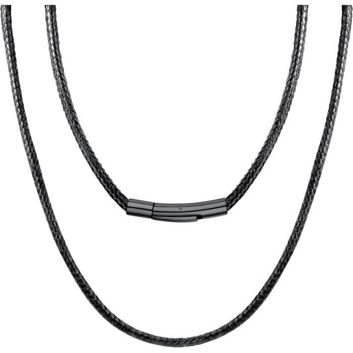 Chaîne Collier Cuir Homme Cordon De Cire Imperméable 2Mm-3Mm Avec ...