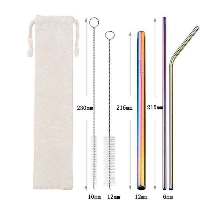 XX Pailles à boire réutilisables en métal 3 pièces 304 acier inoxydable ...
