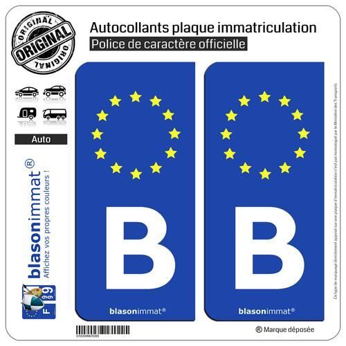 2 Autocollants plaque immatriculation Auto B Belgique - Identifiant ...