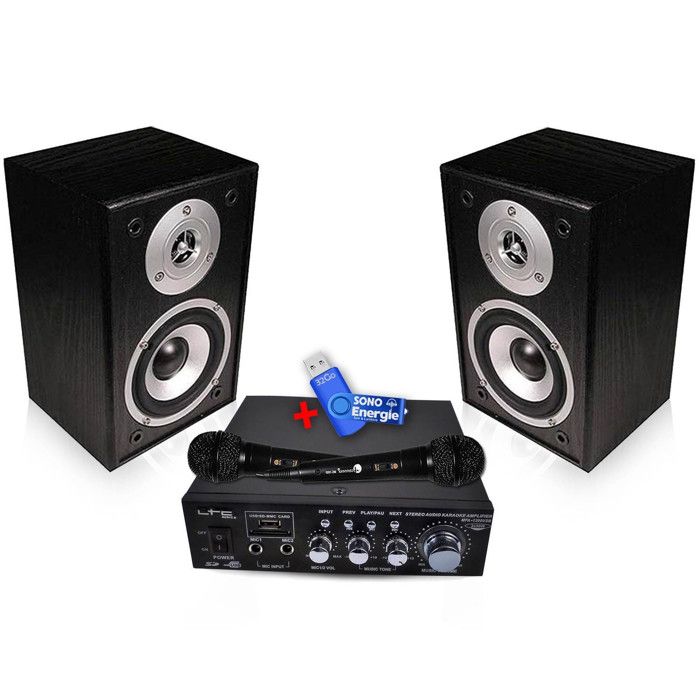 Pack KARAOKE complet HC800-BK USB/SD 100W + Haut parleur + 2 MIC+clé USB 32Go - Cdiscount