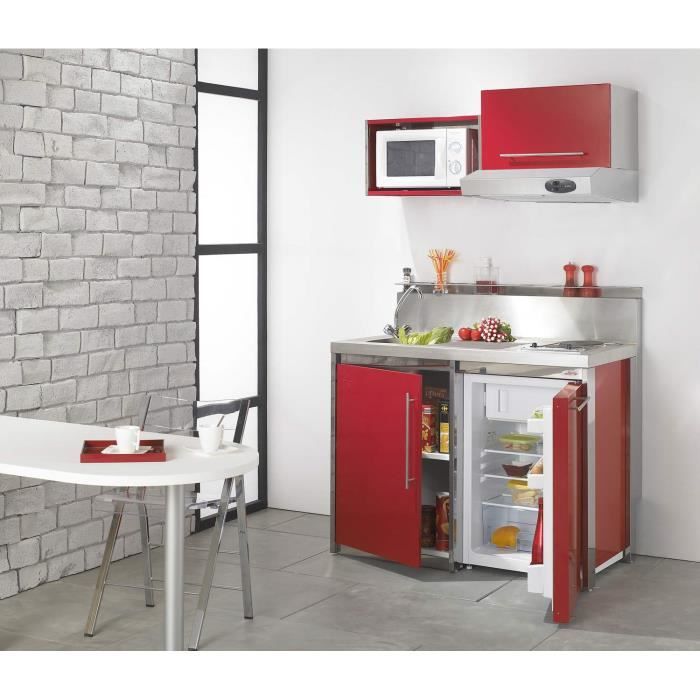 MODERNA Kitchenette complète METALLINE 120x60 Rouge Carmin - Cdiscount ...