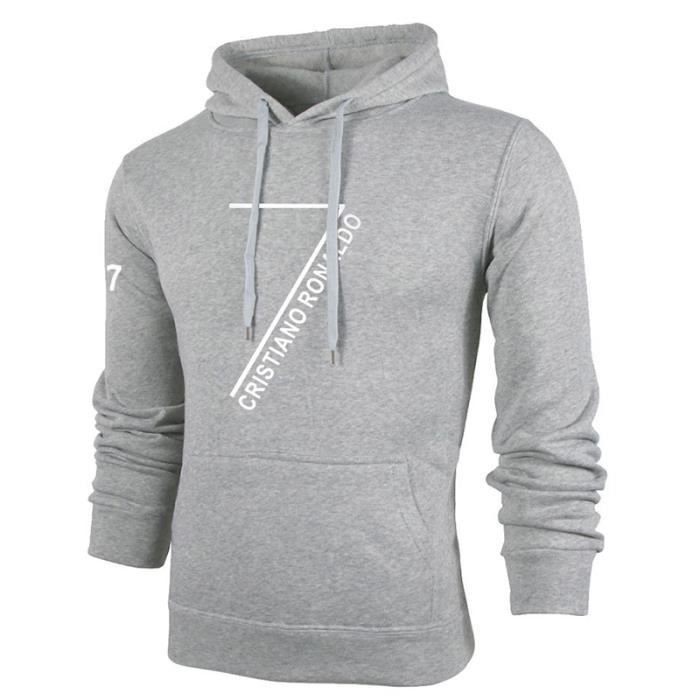 Pull homme Impression À capuche Pull Couleur unie Manches longues Gris ...