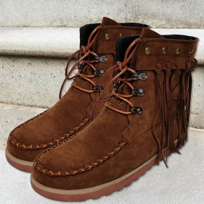 Femmes bout rond gland Rivets chaussures décontractées Western talon ...