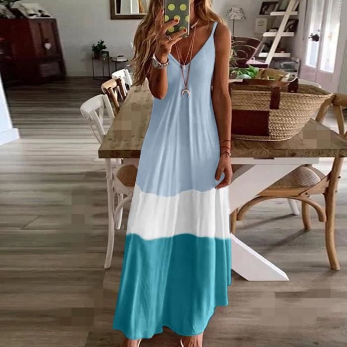 OS Femmes Tie-Dye Beach Pull Maxi Boho Sundress Ladies Loose Long Slip ...