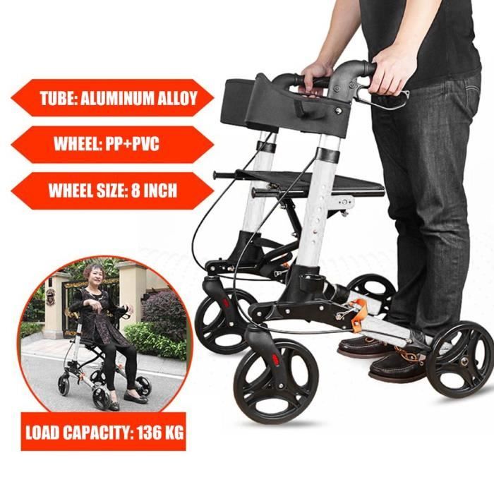 Déambulateur rollator pliant en aluminium à 4 roues avec siège à ...